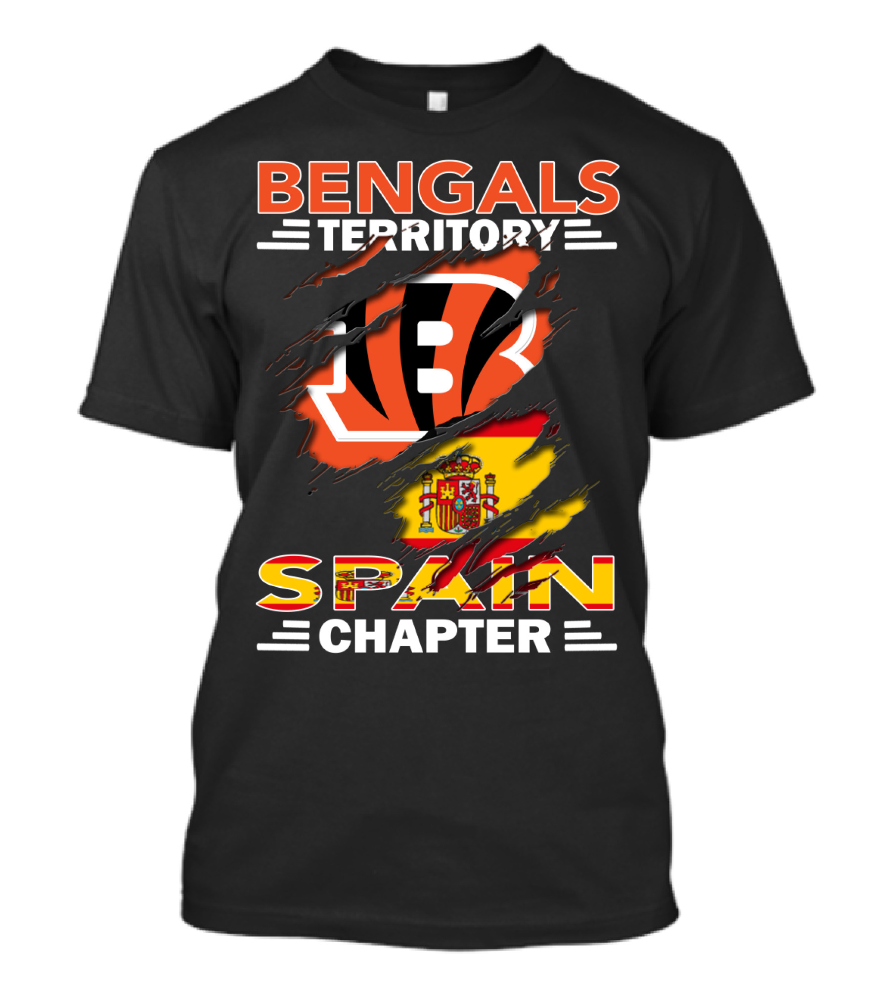 Bengals Territory Spain Chapter Logo With Spanish Flag Background T-Shirt