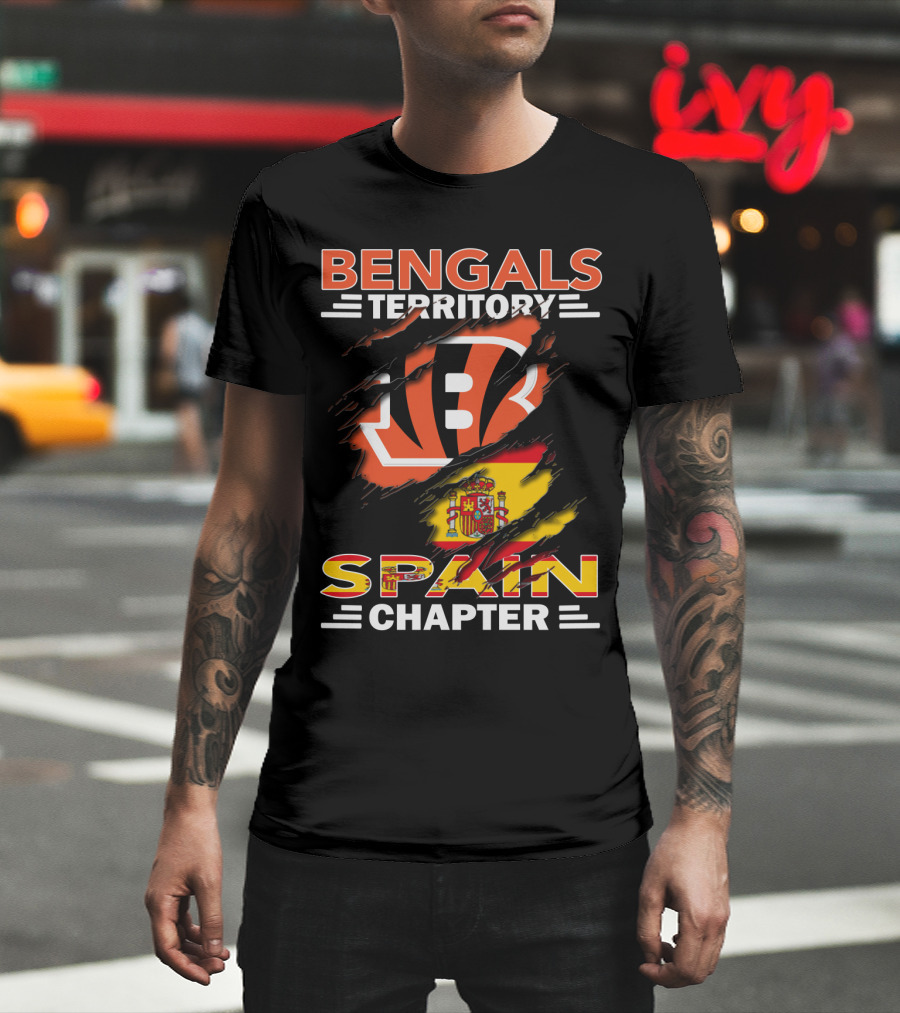 Bengals Territory Spain Chapter Logo With Spanish Flag Background T-Shirt