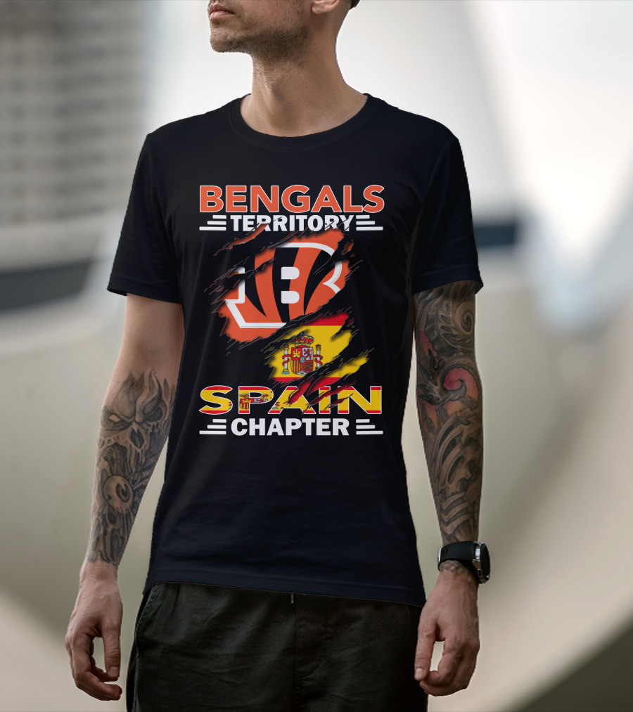 Bengals Territory Spain Chapter Logo With Spanish Flag Background T-Shirt