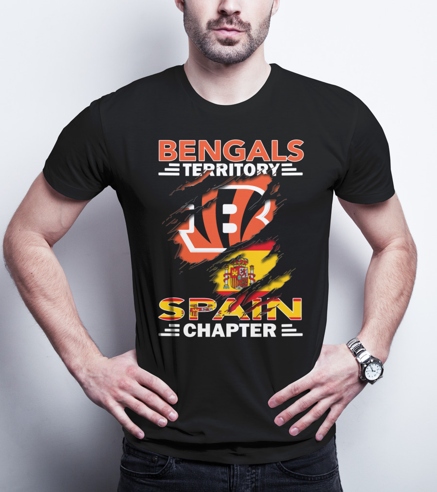 Bengals Territory Spain Chapter Logo With Spanish Flag Background T-Shirt