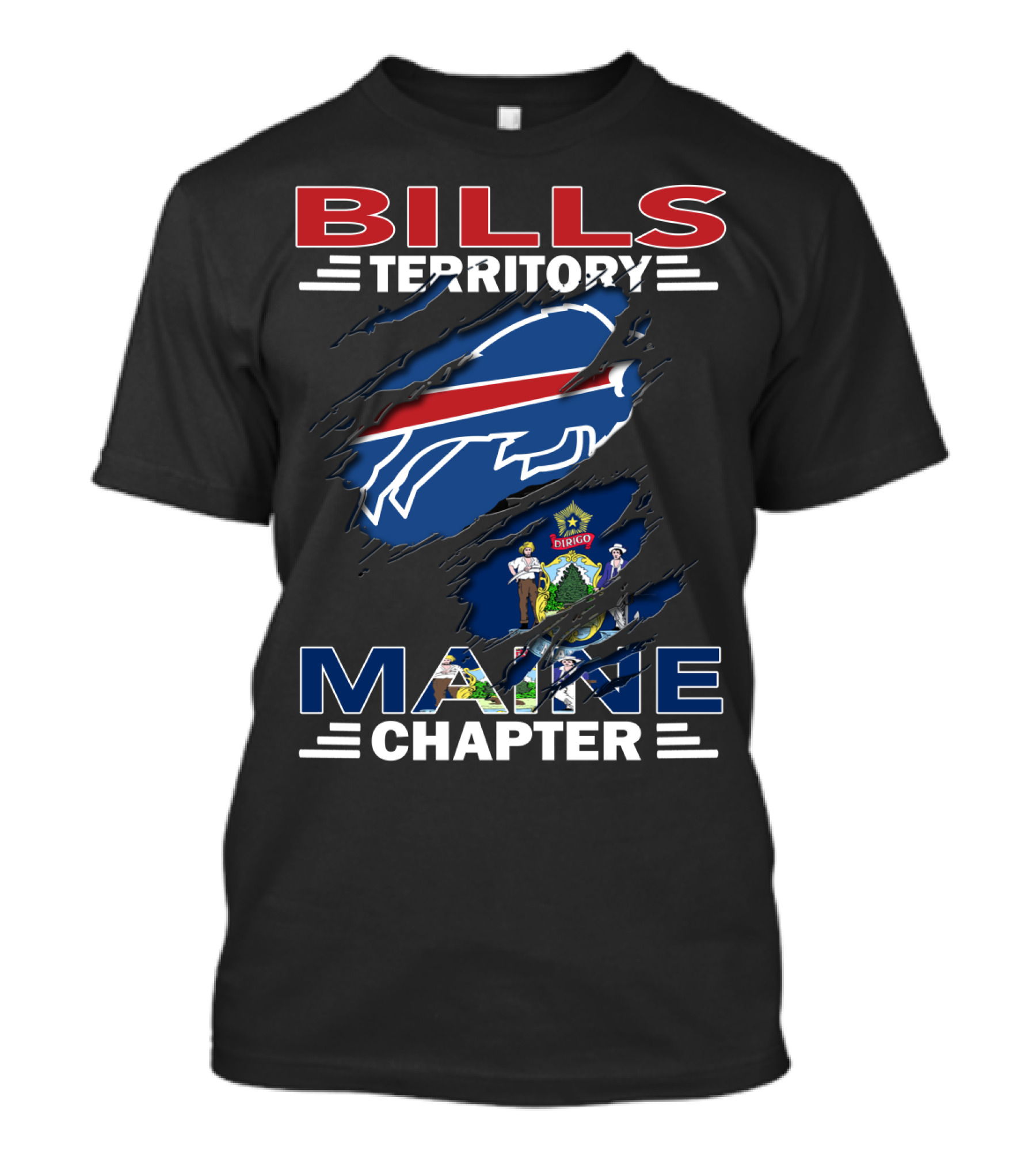 Bills Territory Maine Chapter Buffalo Logo Rip Maine Flag T-Shirt