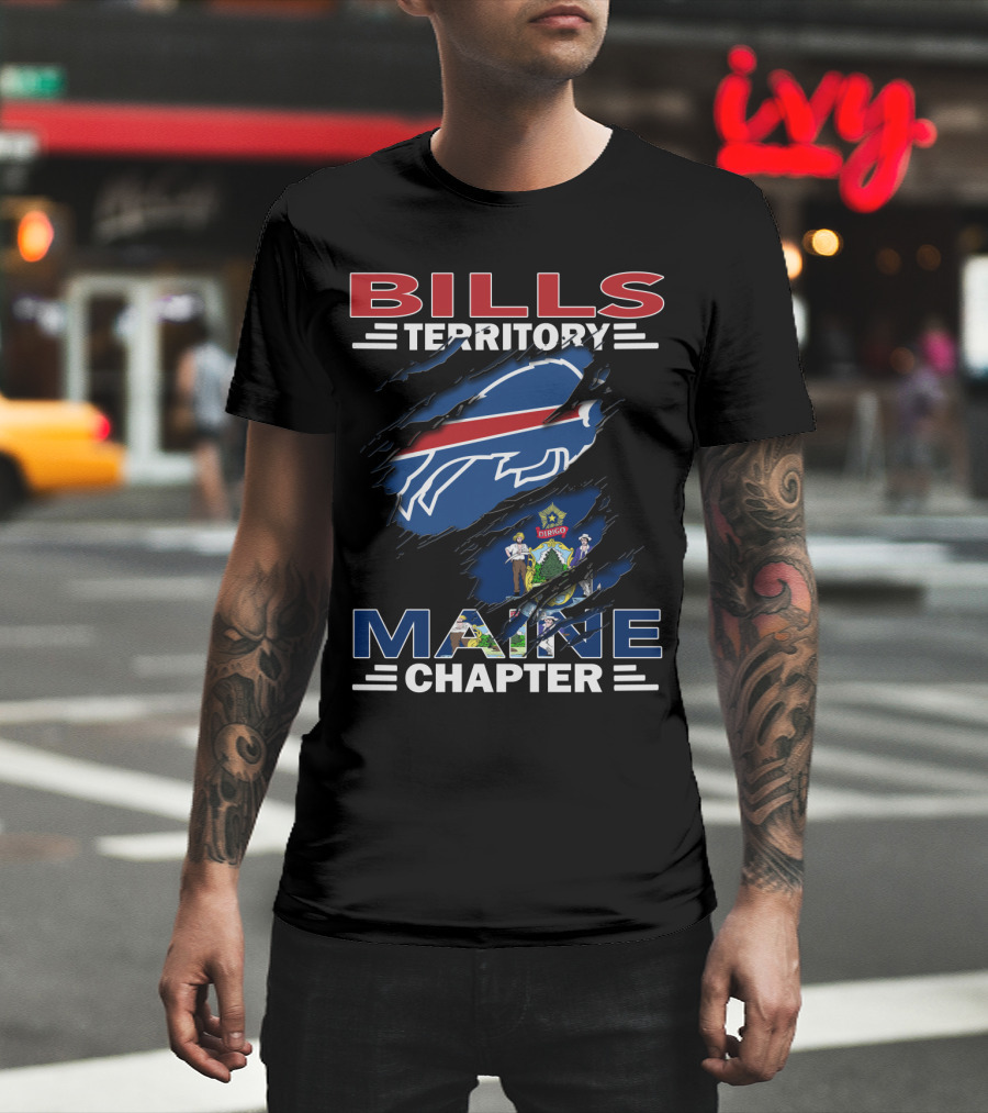 Bills Territory Maine Chapter Buffalo Logo Rip Maine Flag T-Shirt