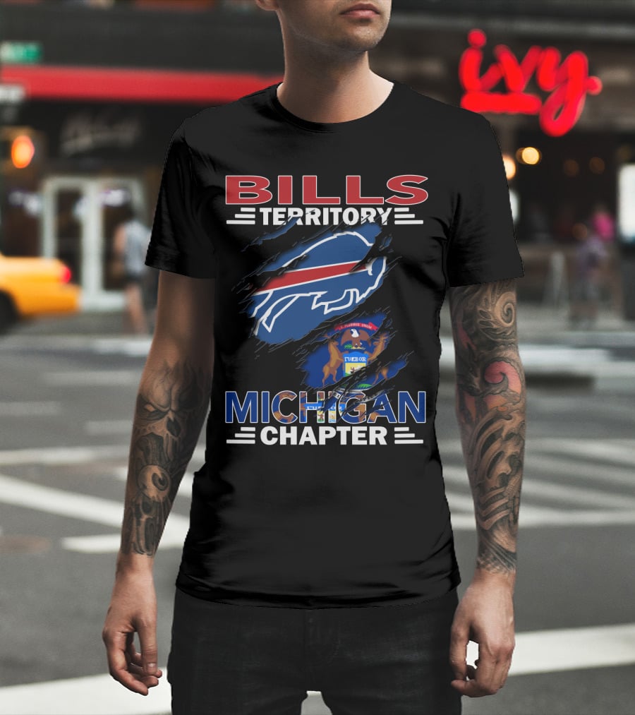 Bills Territory Michigan Chapter Buffalo Football Fan Club Michigan Flag Background T-Shirt