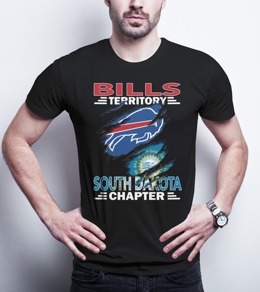 Bills Territory South Dakota Chapter Logo With South Dakota Flag And Buffalo Football T-Shirt