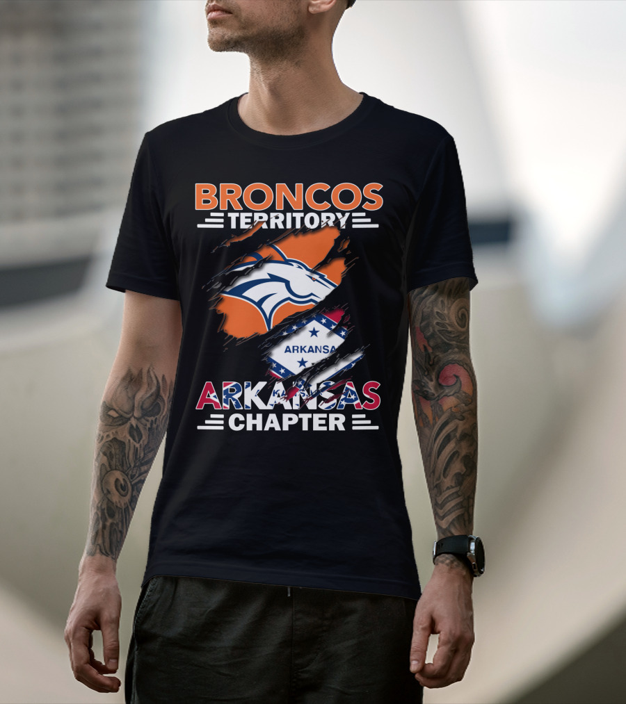Broncos Territory Arkansas Chapter Logo With Horse And Flag Graphics T-Shirt