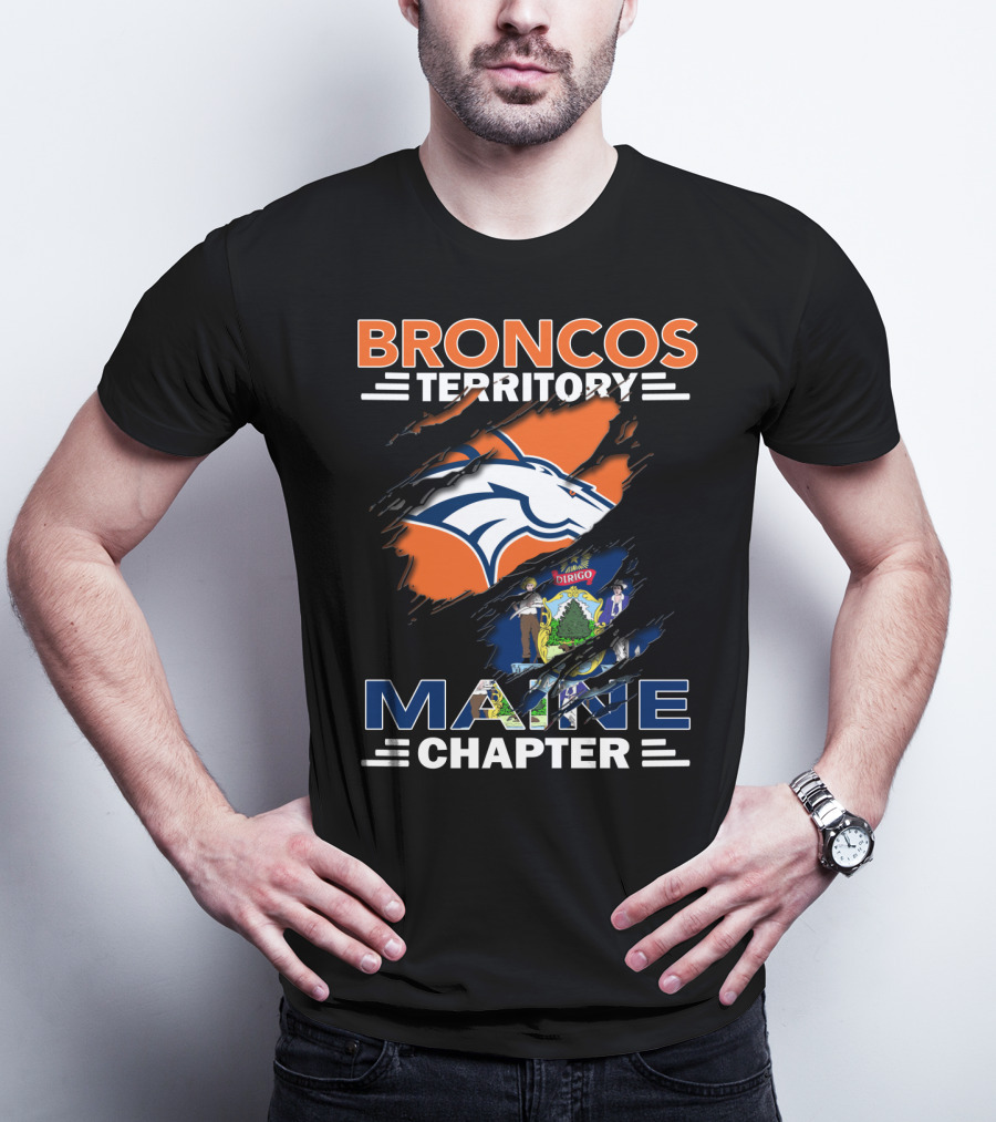 Broncos Territory Maine Chapter Logo With State Flag And Team Emblem T-Shirt