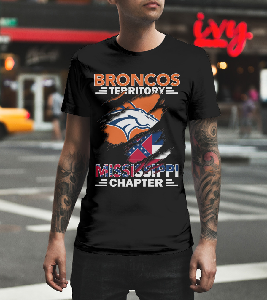 Broncos Territory Mississippi Chapter Mississippi Flag Broncos T-Shirt