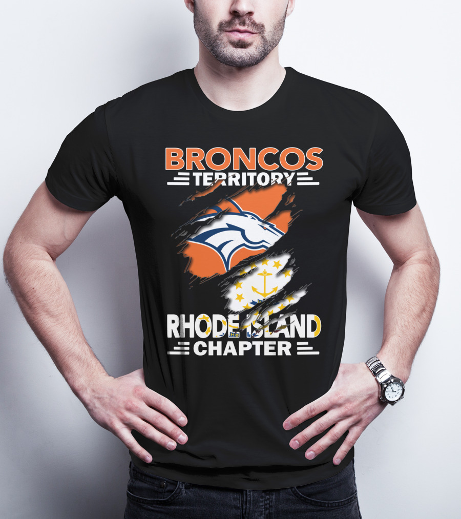 Broncos Territory Rhode Island Chapter Logo With Ripped Flag T-Shirt