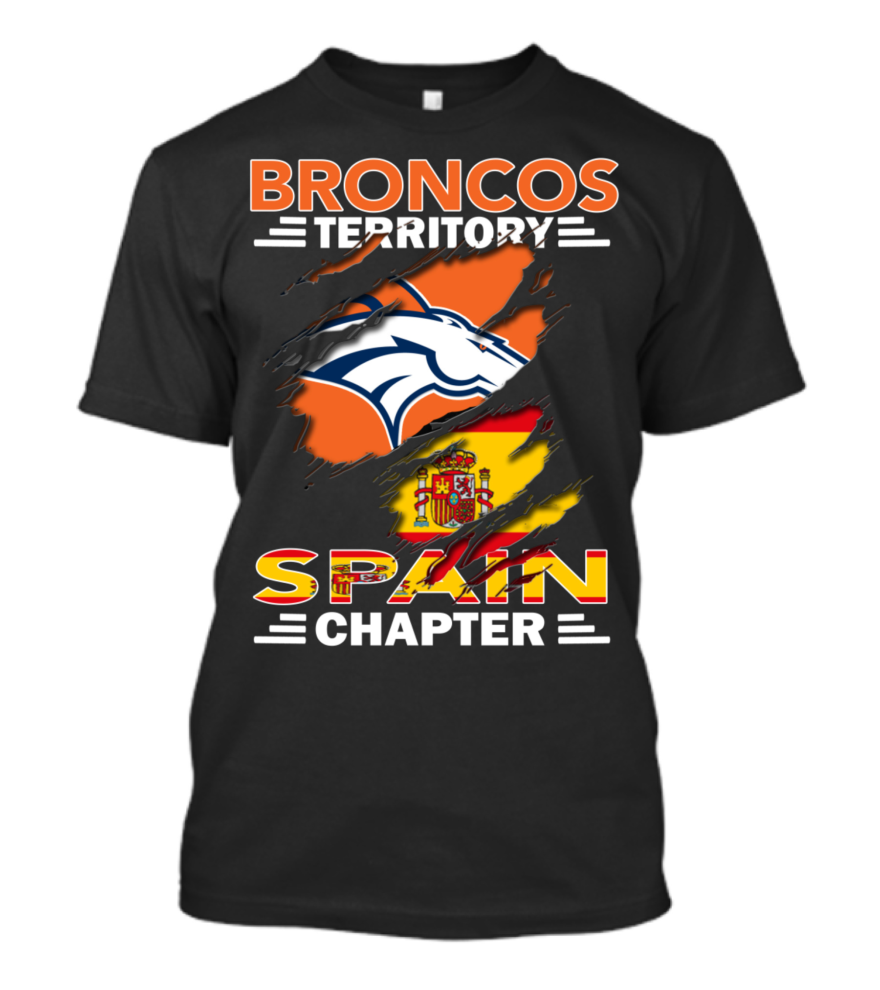 Broncos Territory Spain Chapter Broncos Logo Spain Flag T-Shirt