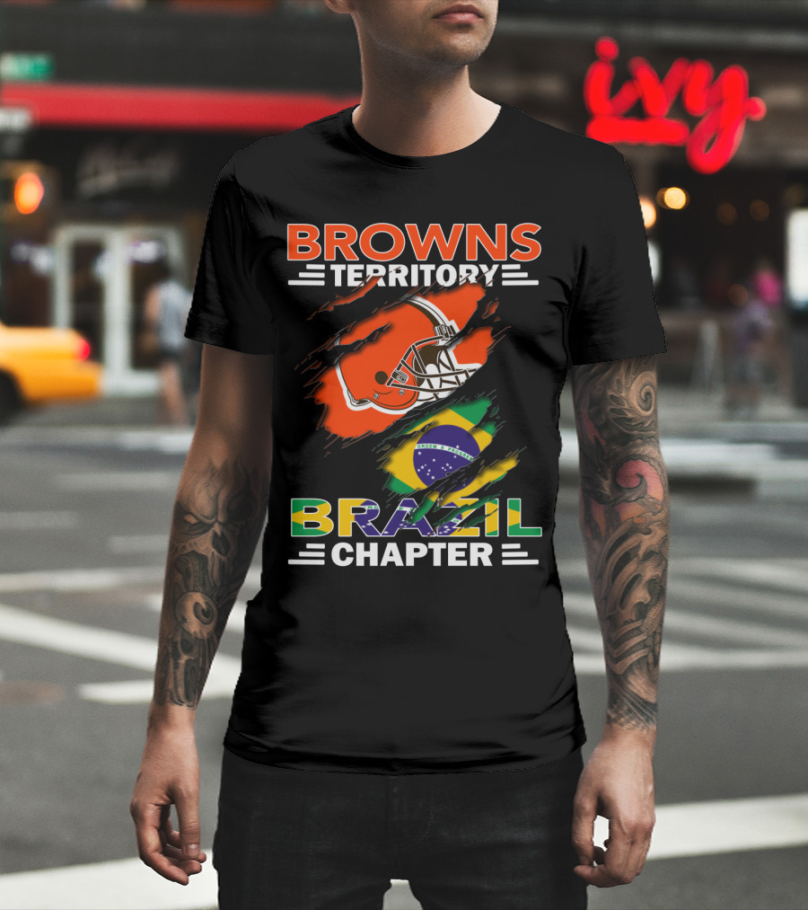 Browns Territory Brazil Chapter Helmet And Flag T-Shirt