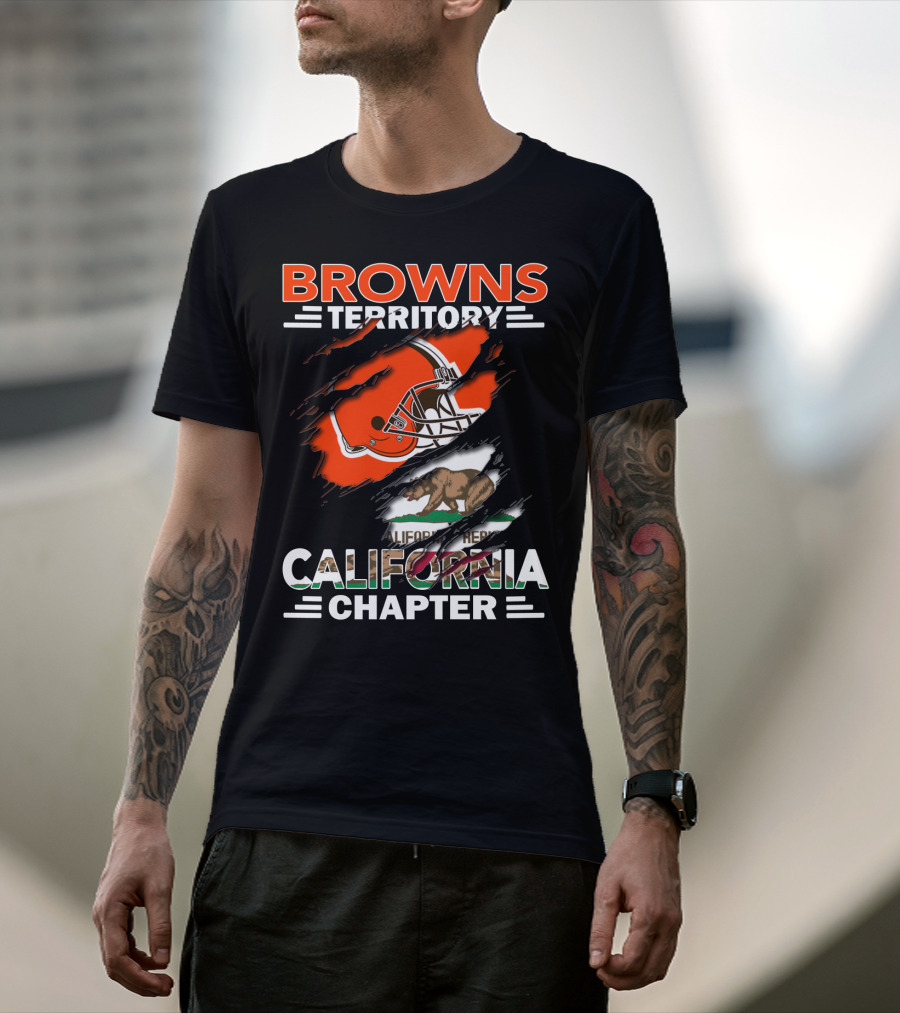 Browns Territory California Chapter Football Helmet Bear Flag Graphics T-Shirt