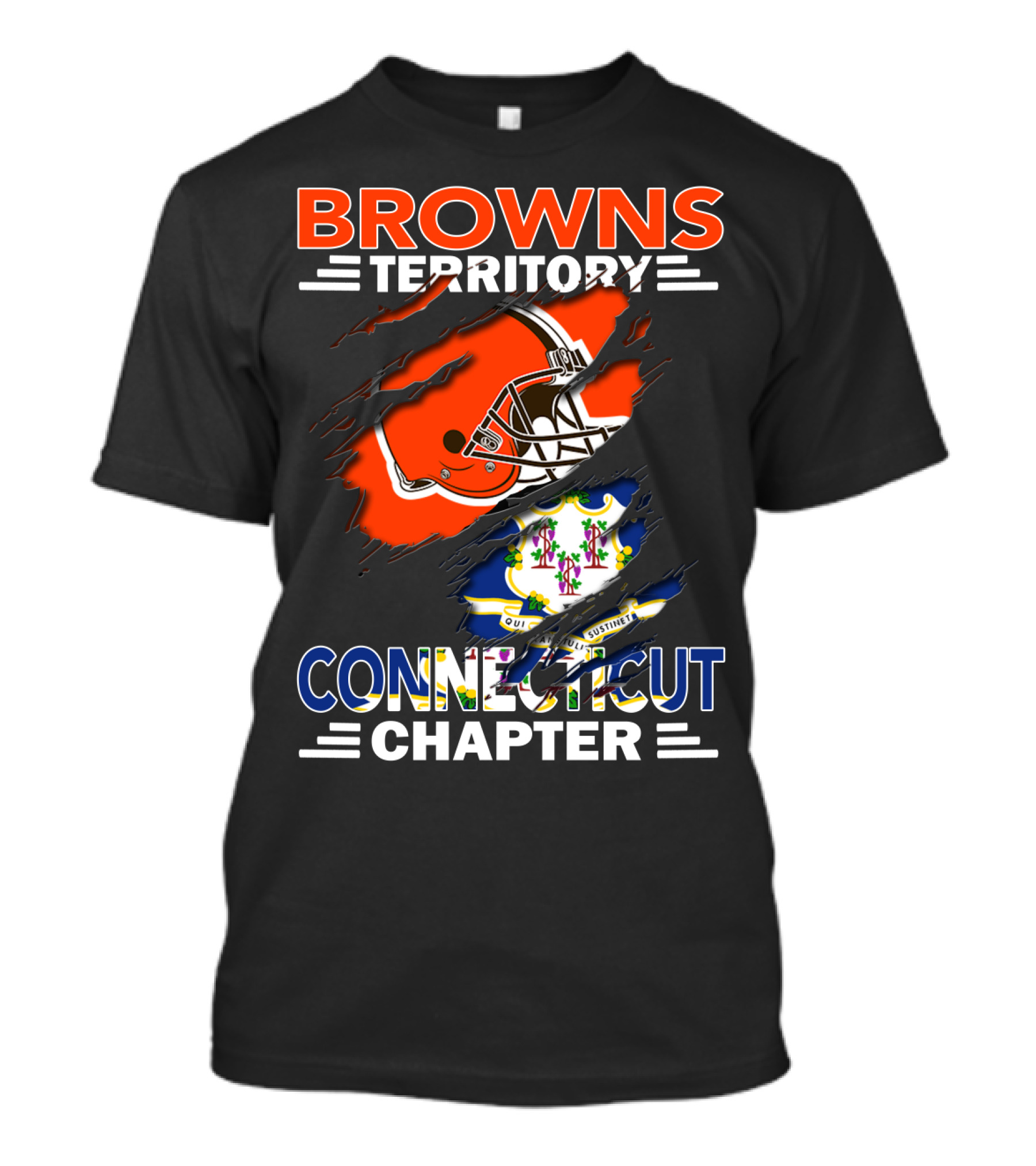 Browns Territory Connecticut Chapter Football Helmet And State Flag T-Shirt