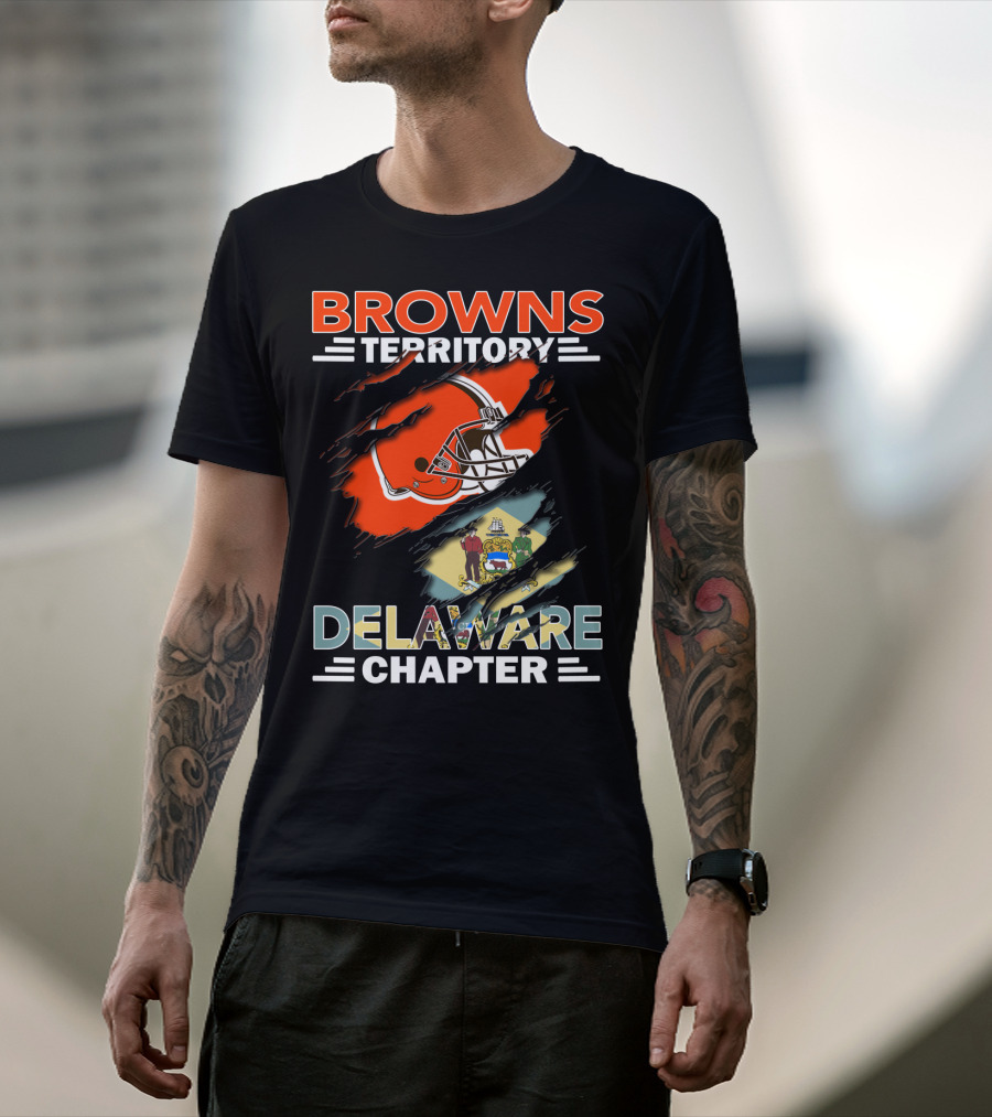 Browns Territory Delaware Chapter Helmet And State Flag Browns Territory Delaware Chapter T-Shirt