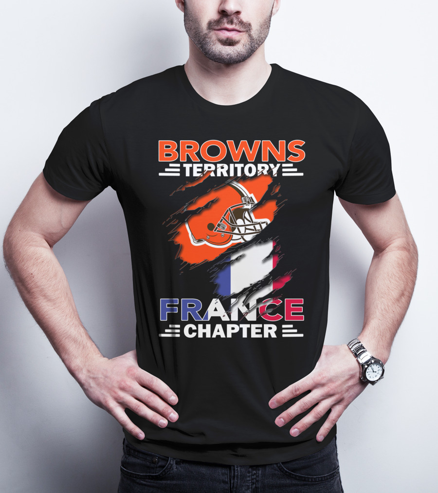 Browns Territory France Chapter Helmet And Flag T-Shirt