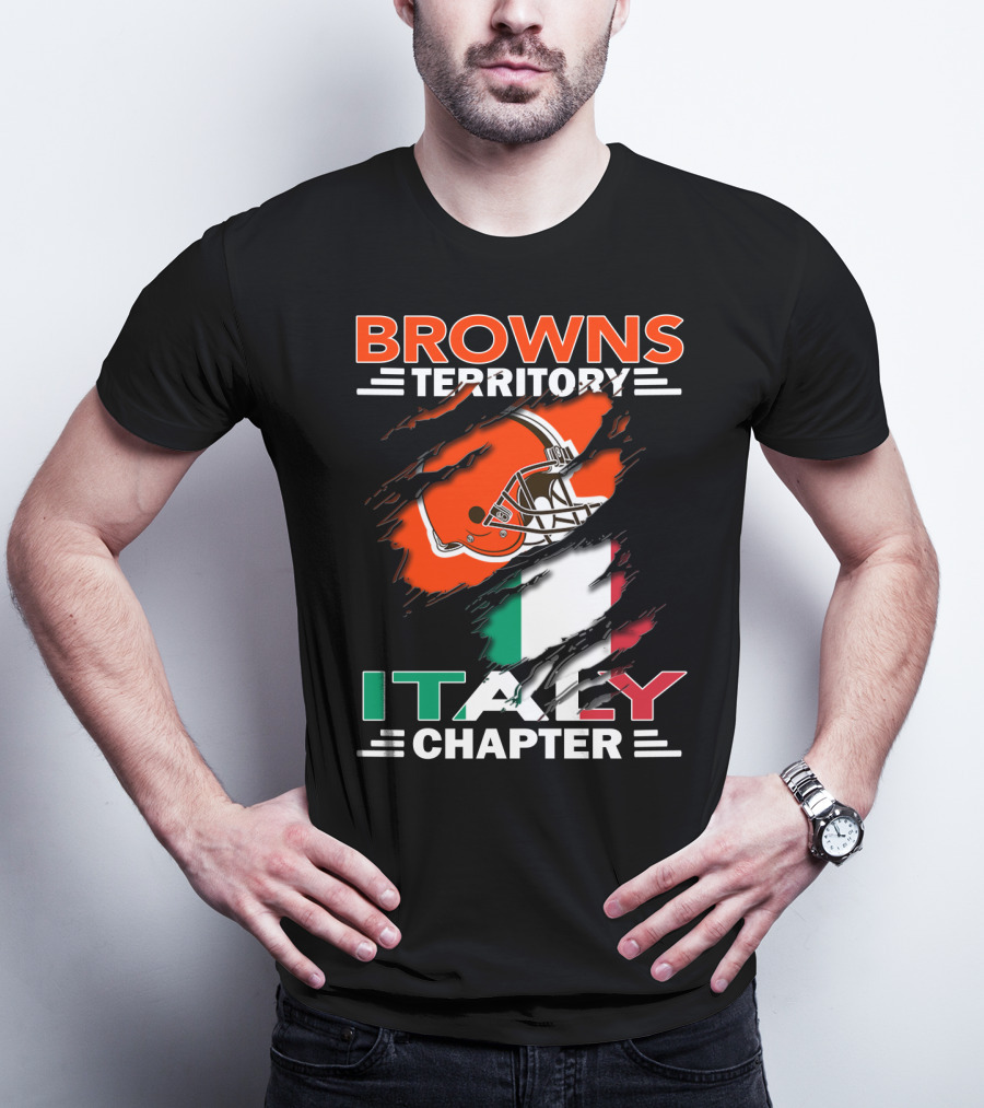 Browns Territory Italy Chapter Cleveland Football Helmet And Italian Flag T-Shirt