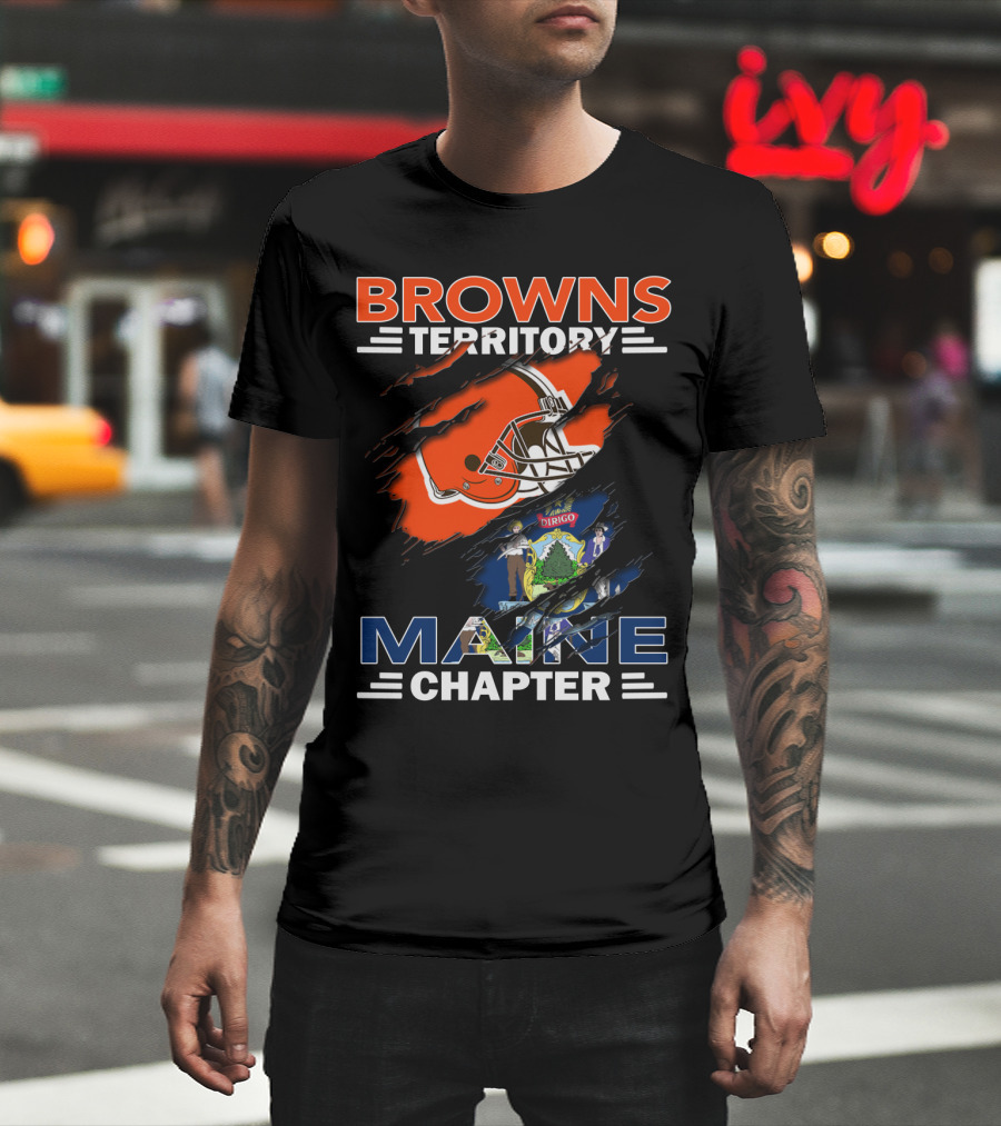 Browns Territory Maine Chapter Football Helmet And State Flag T-Shirt