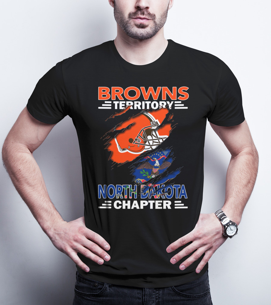 Browns Territory North Dakota Chapter Football Helmet And State Flag T-Shirt