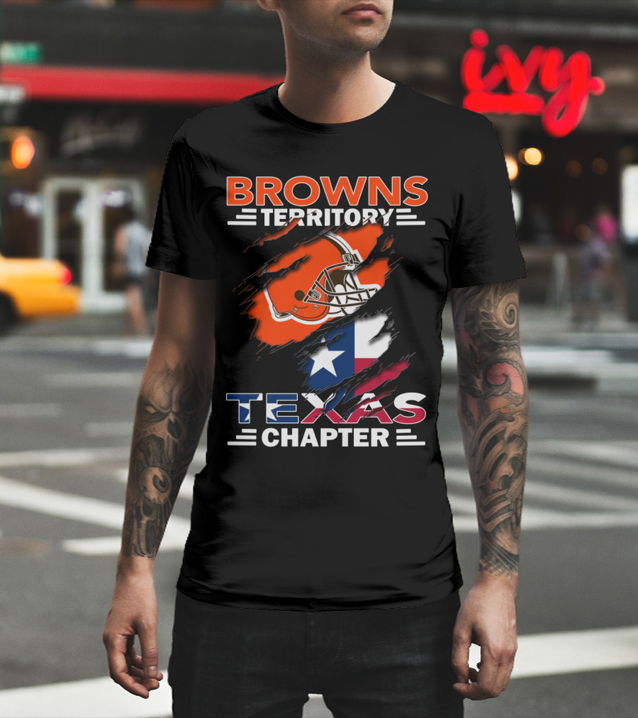 Browns Territory Texas Chapter Football Helmet And Texas Flag T-Shirt
