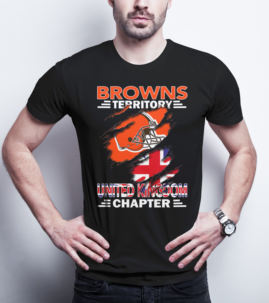 Browns Territory United Kingdom Chapter Football Helmet Union Jack Flag T-Shirt