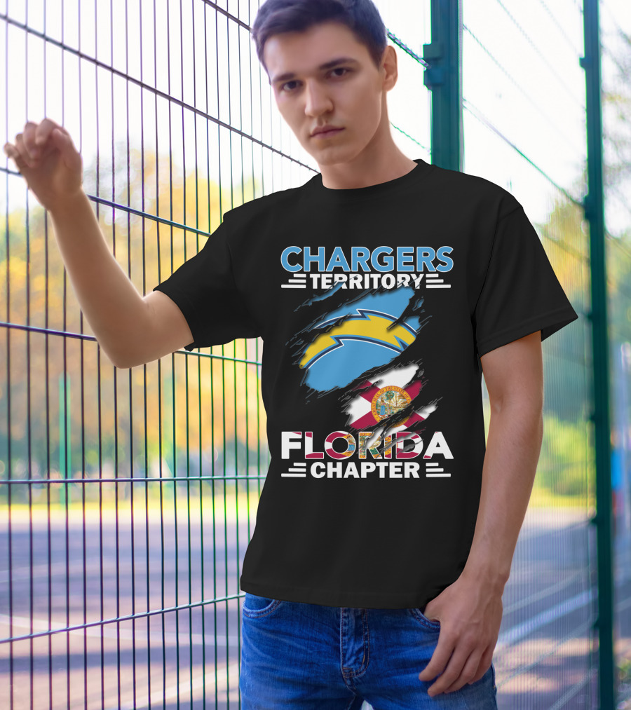 Chargers Territory Florida Chapter Logo With Florida State Flag And Bolt T-Shirt