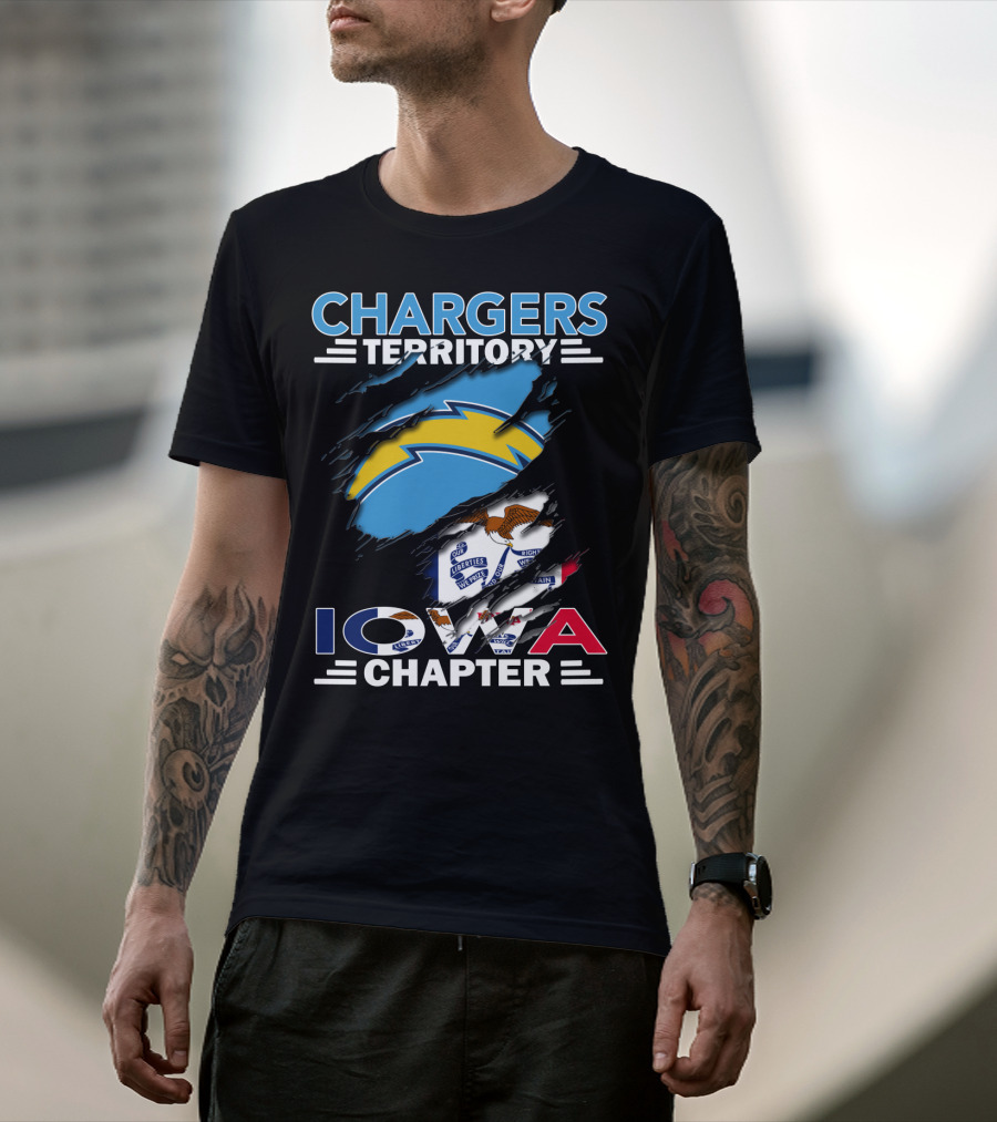Chargers Territory Iowa Chapter NFL Logo With State Flag Elements T-Shirt