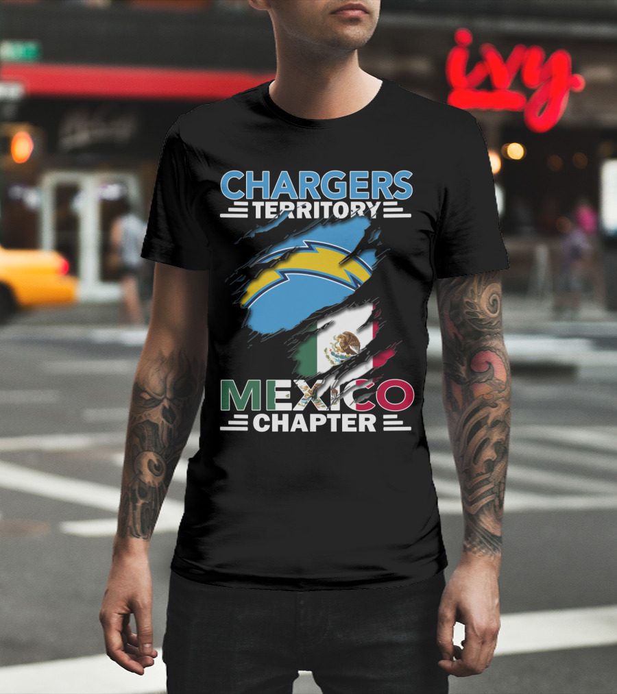 Chargers Territory Mexico Chapter Bold Lightning Logo And Flag Stripes T-Shirt