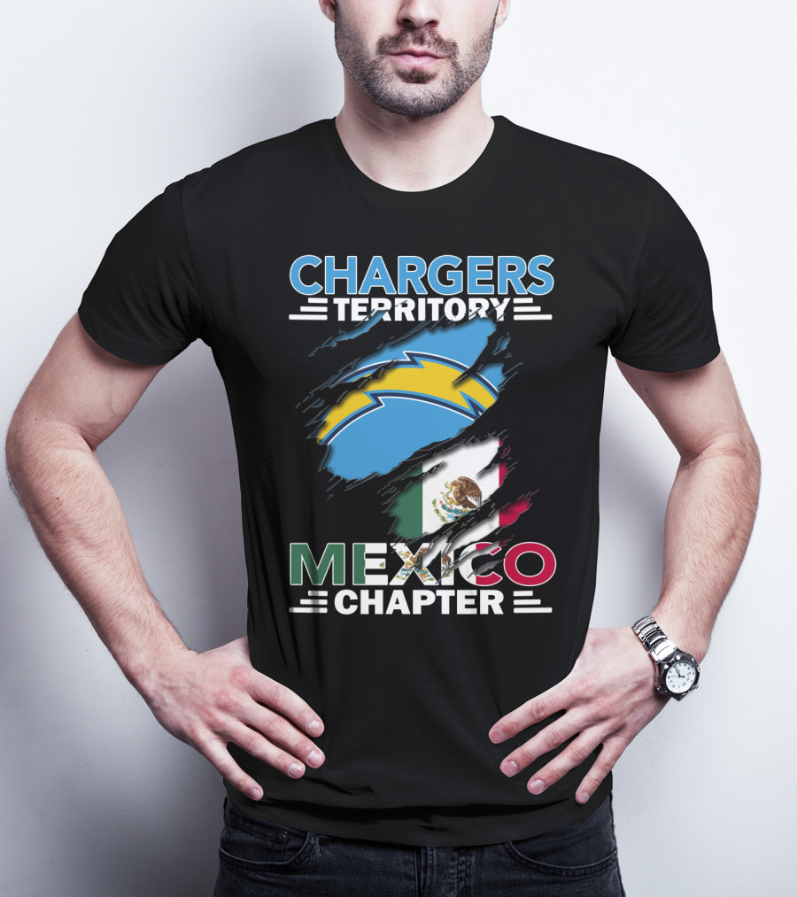 Chargers Territory Mexico Chapter Bold Lightning Logo And Flag Stripes T-Shirt