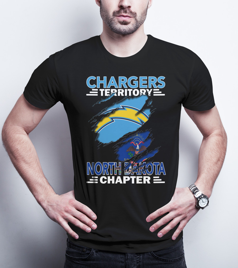 Chargers Territory North Dakota Chapter With Lightning Bolt And State Flag Elements T-Shirt