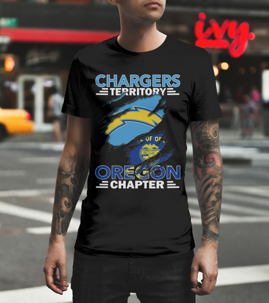 Chargers Territory Oregon Chapter Rip Effect With Oregon State Flag And Chargers T-Shirt