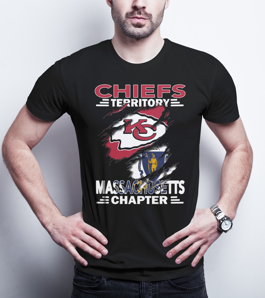 Chiefs Territory Massachusetts Chapter Kansas City Chiefs Logo With Massachusetts Flag T-Shirt