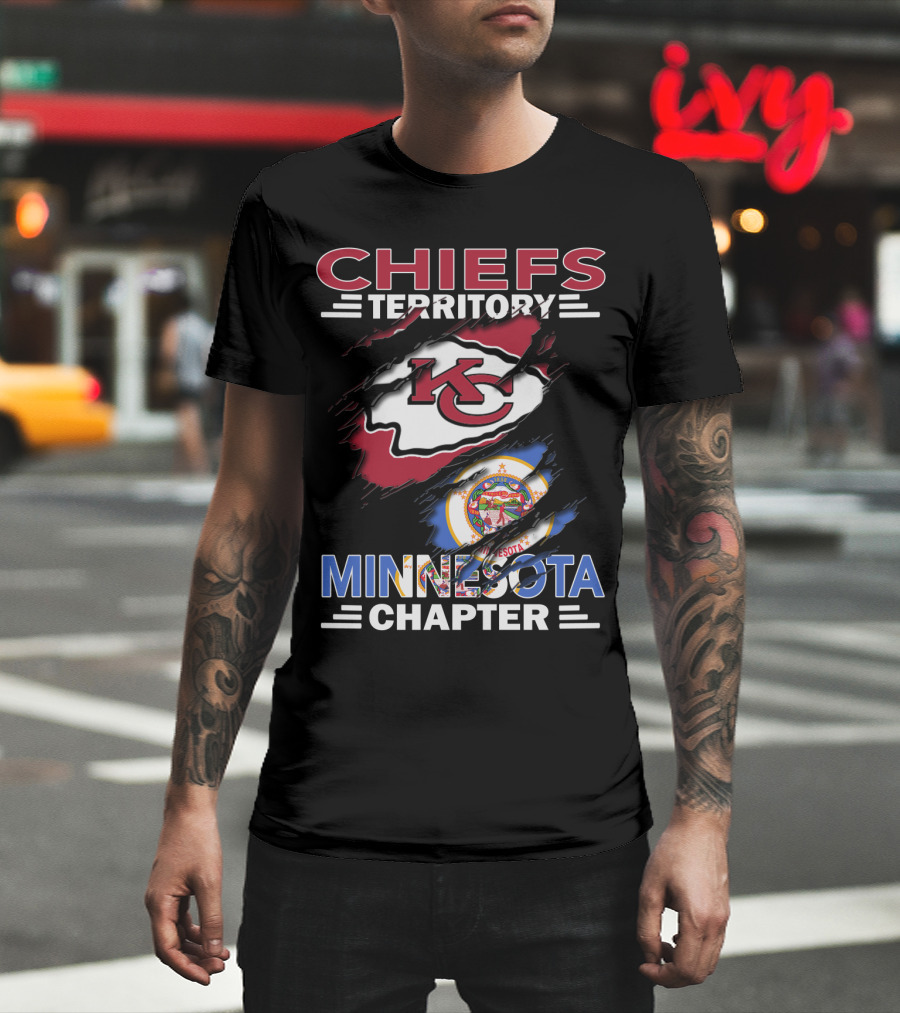 Chiefs Territory Minnesota Chapter With Kansas City Logo And Minnesota State Emblem T-Shirt
