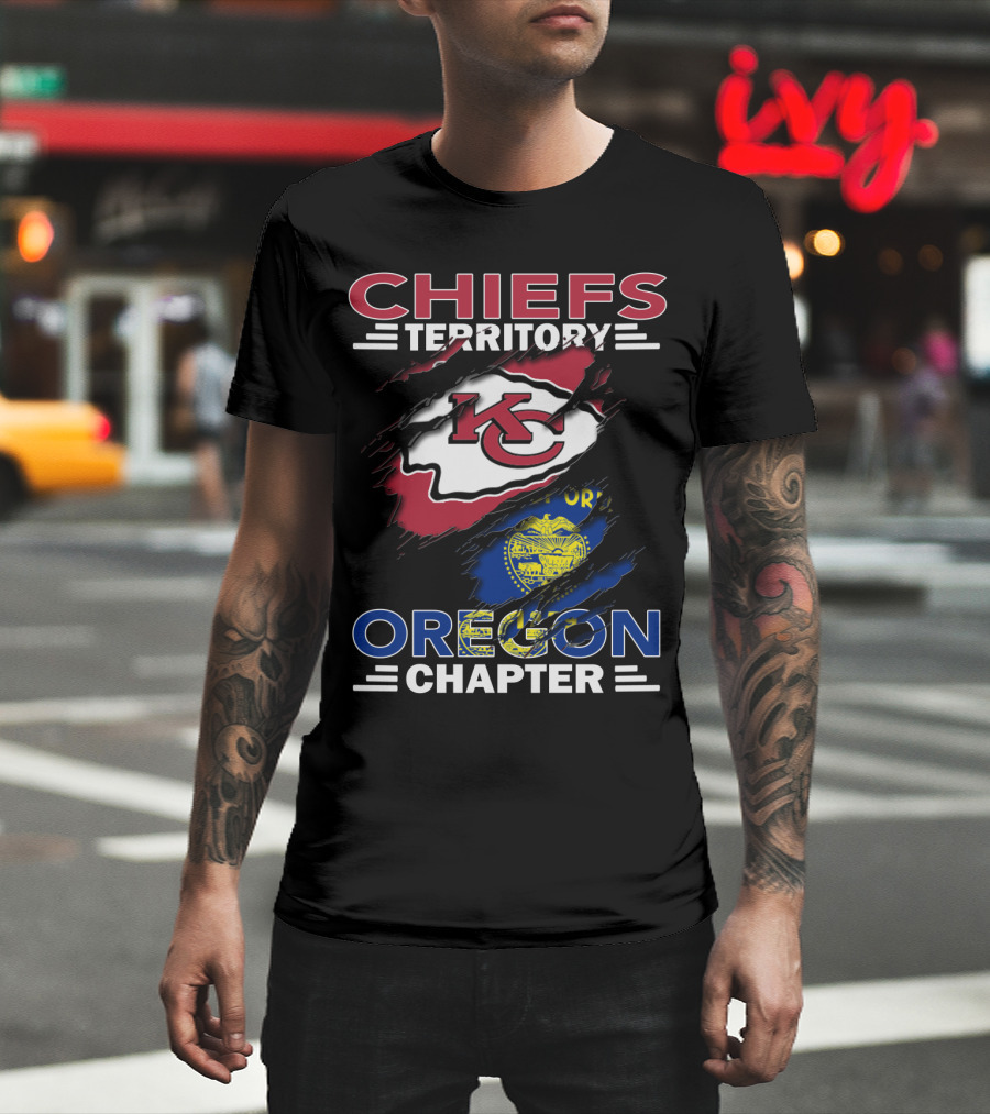 Chiefs Territory Oregon Chapter KC Chiefs Logo With Oregon State Flag T-Shirt