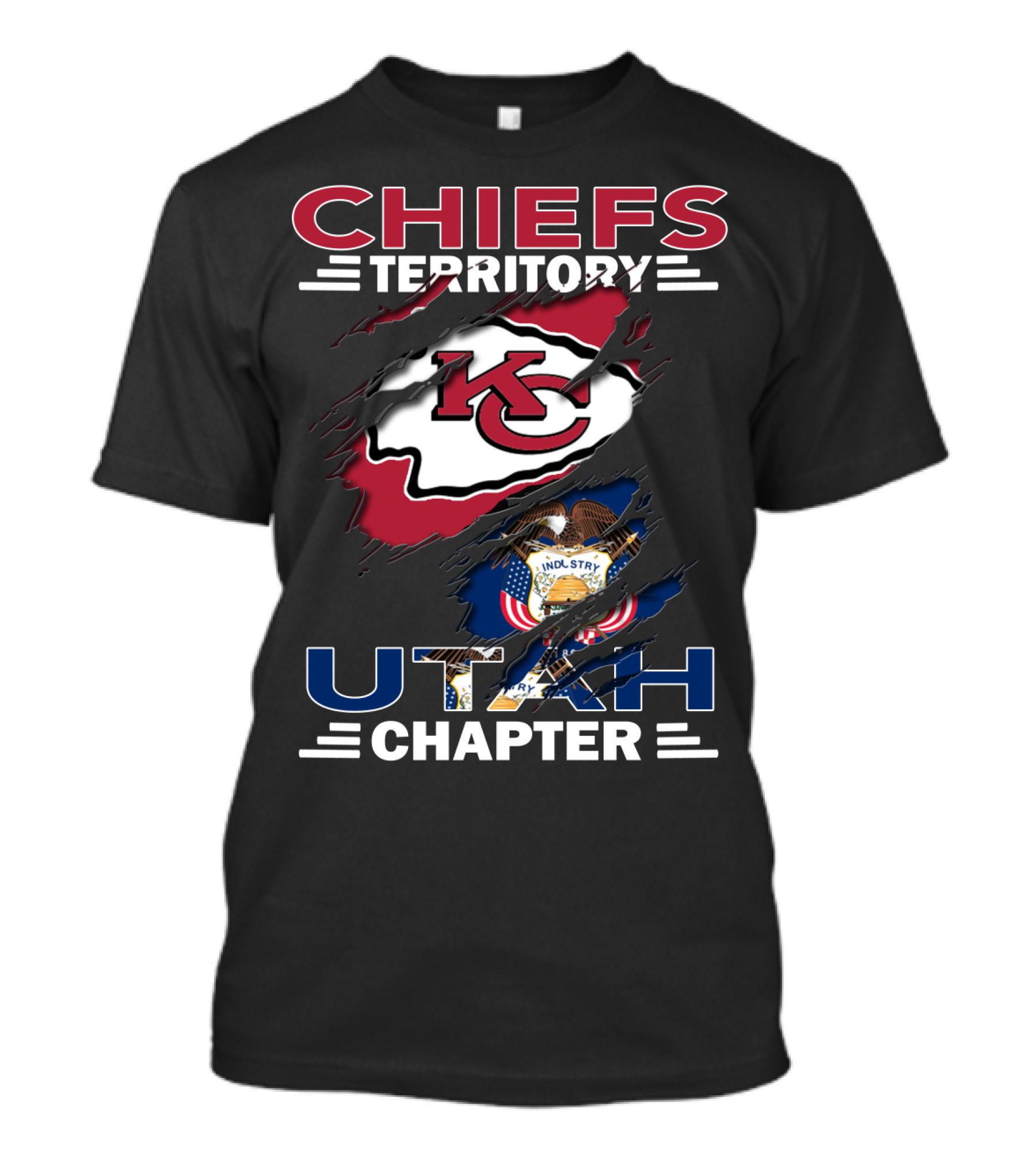 Chiefs Territory Utah Chapter Kansas City Chiefs Logo Utah State Flag T-Shirt