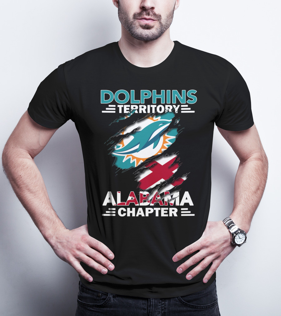 Dolphins Territory Alabama Chapter Miami Dolphins Fan Logo And Alabama State Flag T-Shirt