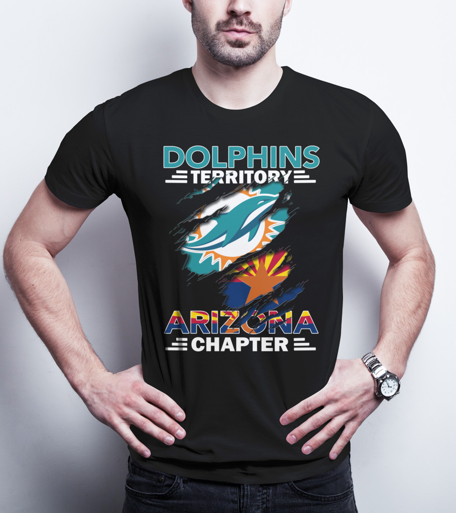 Dolphins Territory Arizona Chapter Logo With Miami Dolphins And Arizona Flag Elements T-Shirt