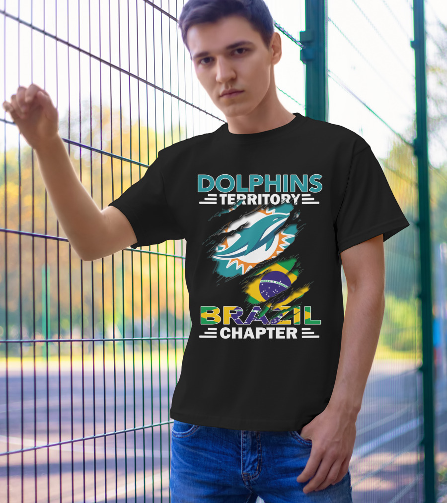 Dolphins Territory Brazil Chapter Miami Dolphins Logo And Brazilian Flag T-Shirt