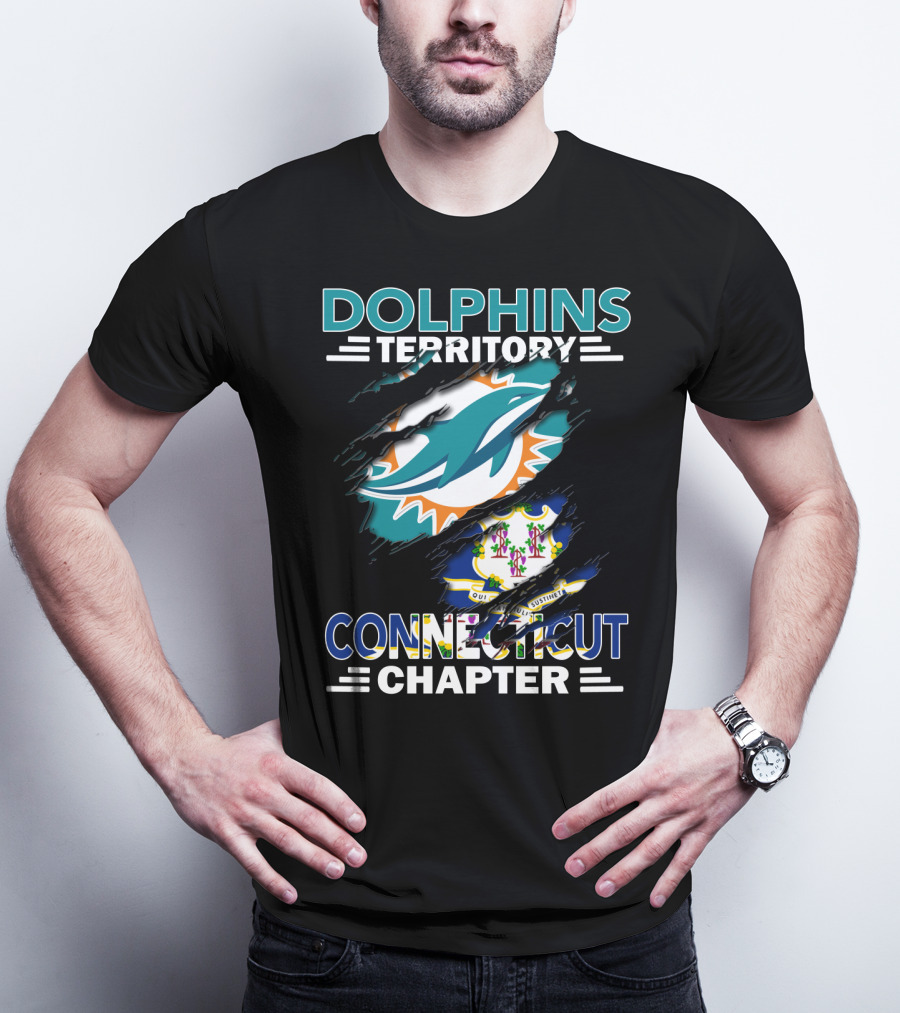 Dolphins Territory Connecticut Chapter Miami Dolphins Connecticut State Emblem T-Shirt