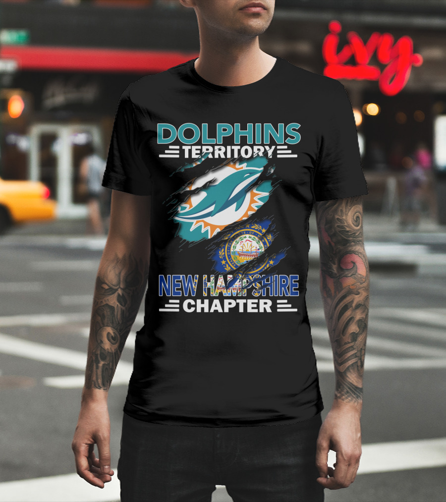 Dolphins Territory New Hampshire Chapter Miami Dolphins Logo New Hampshire Seal T-Shirt