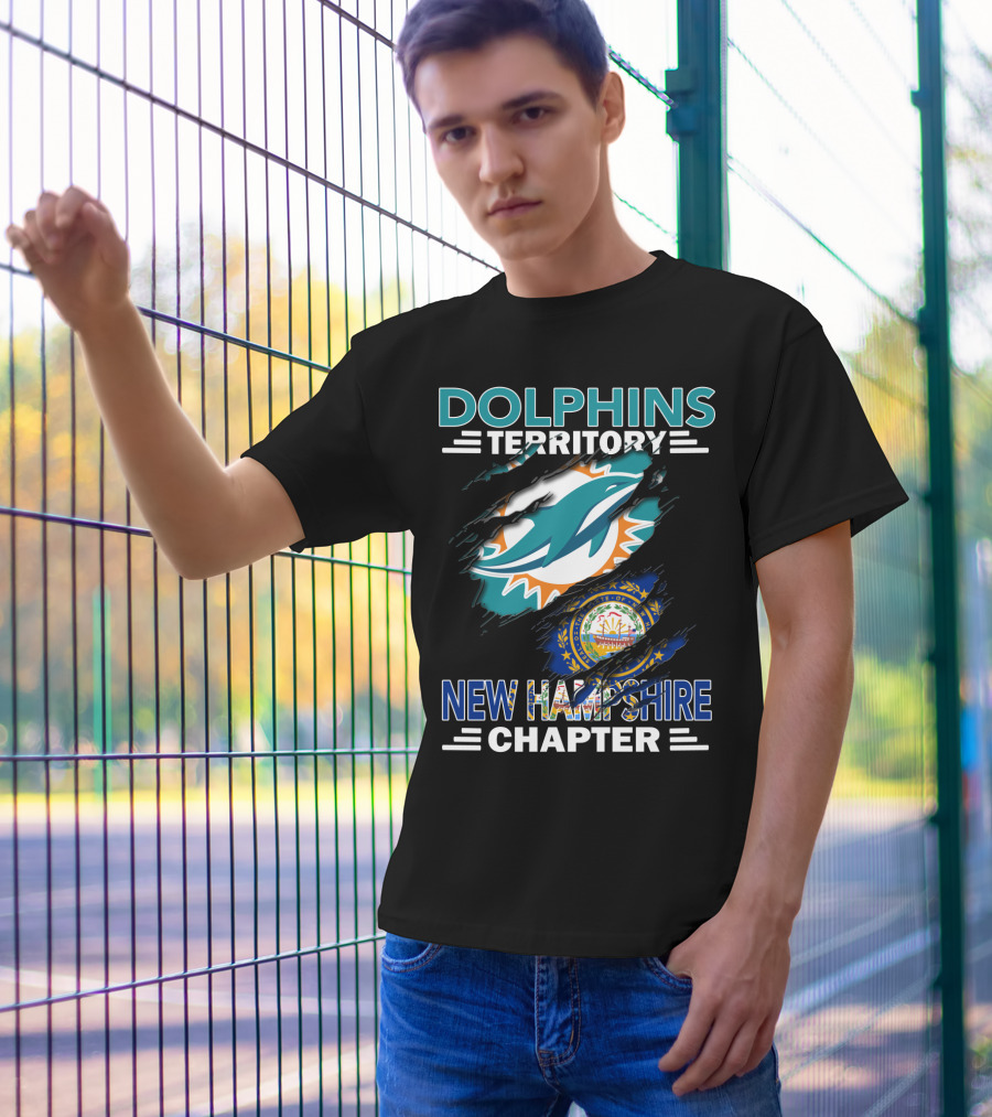 Dolphins Territory New Hampshire Chapter Miami Dolphins Logo New Hampshire Seal T-Shirt