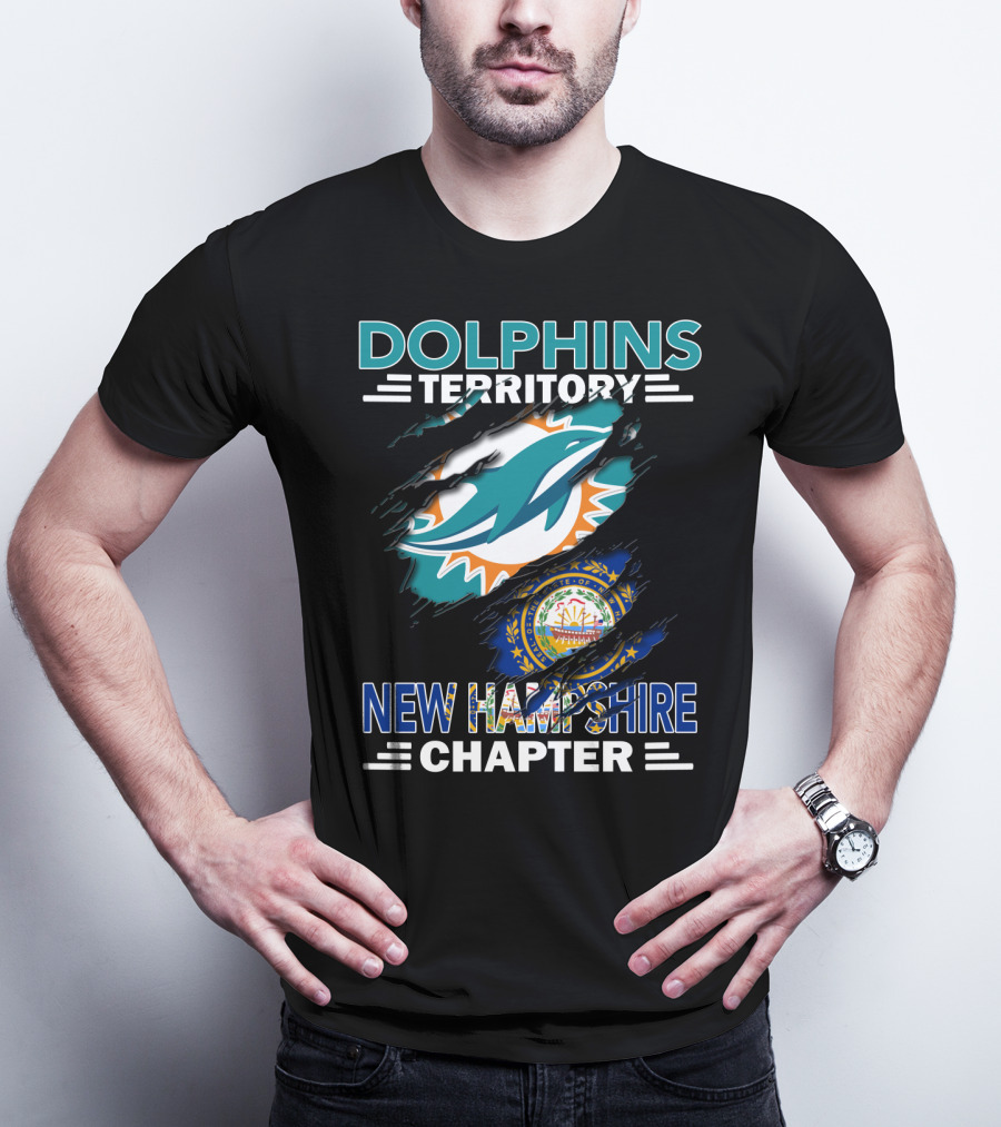 Dolphins Territory New Hampshire Chapter Miami Dolphins Logo New Hampshire Seal T-Shirt