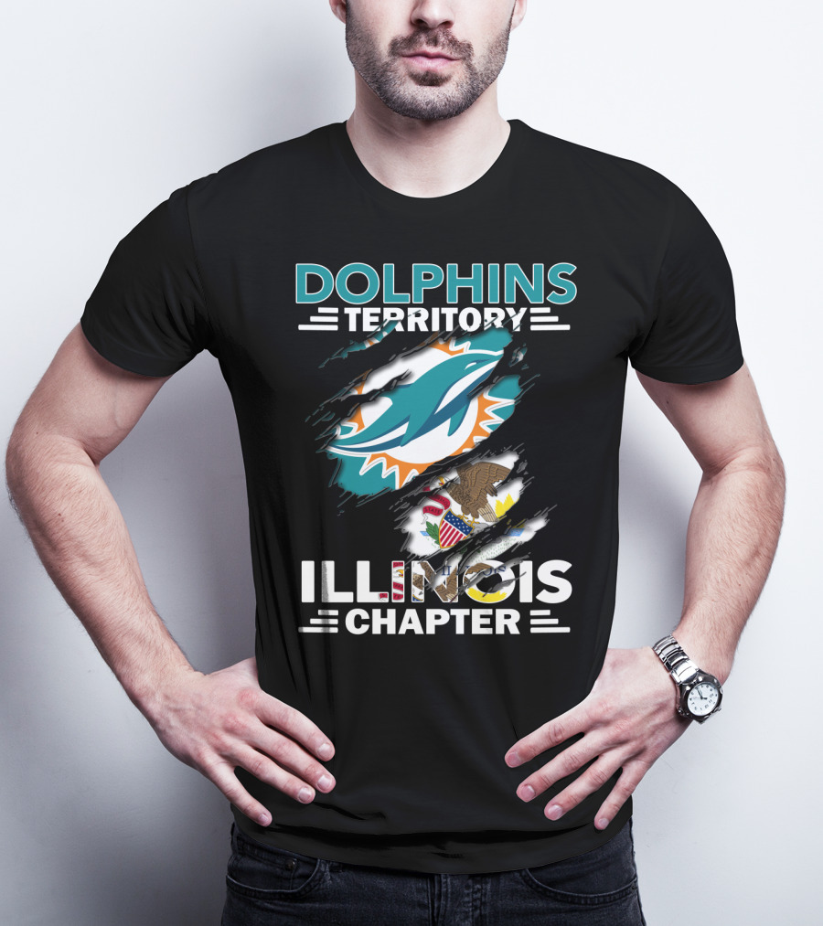 Dolphins Territory Illinois Chapter Miami Dolphins Logo And Illinois Flag T-Shirt