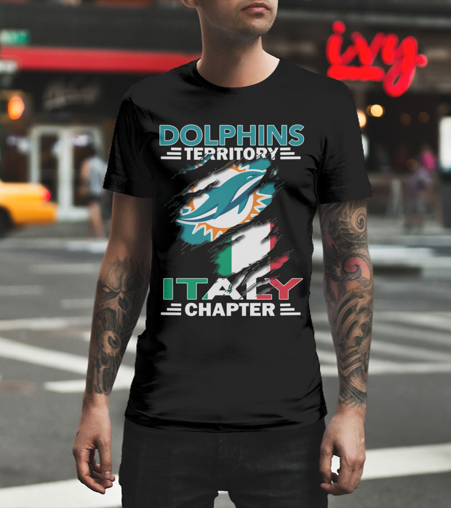 Dolphins Territory Italy Chapter Miami Logo Italian Flag T-Shirt