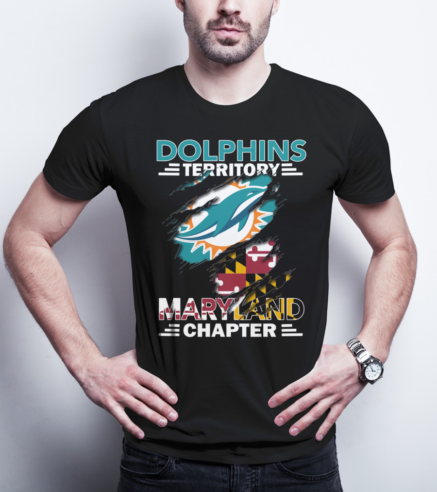 Dolphins Territory Maryland Chapter Miami Dolphins Logo With Maryland Flag T-Shirt