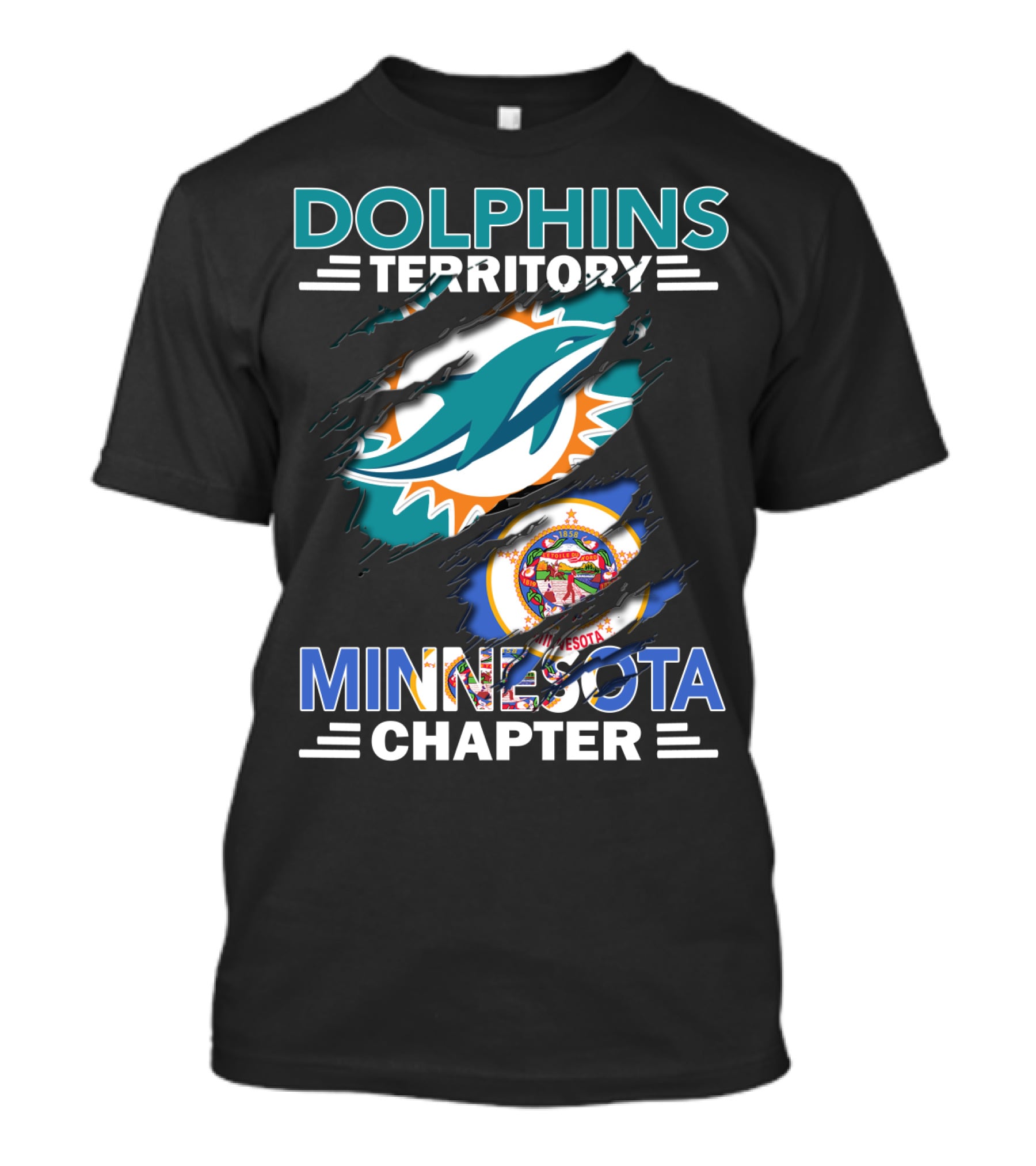 Dolphins Territory Minnesota Chapter Miami Dolphins And Minnesota State Flag T-Shirt