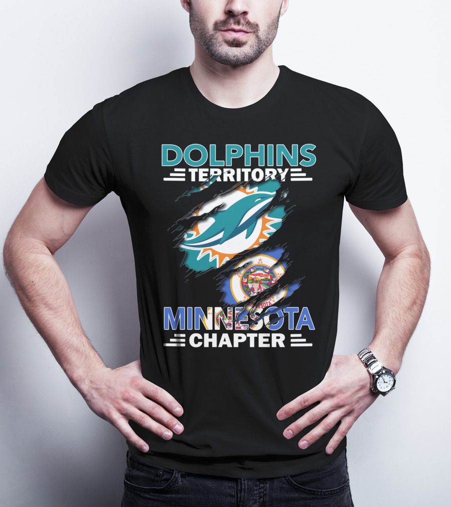 Dolphins Territory Minnesota Chapter Miami Dolphins And Minnesota State Flag T-Shirt