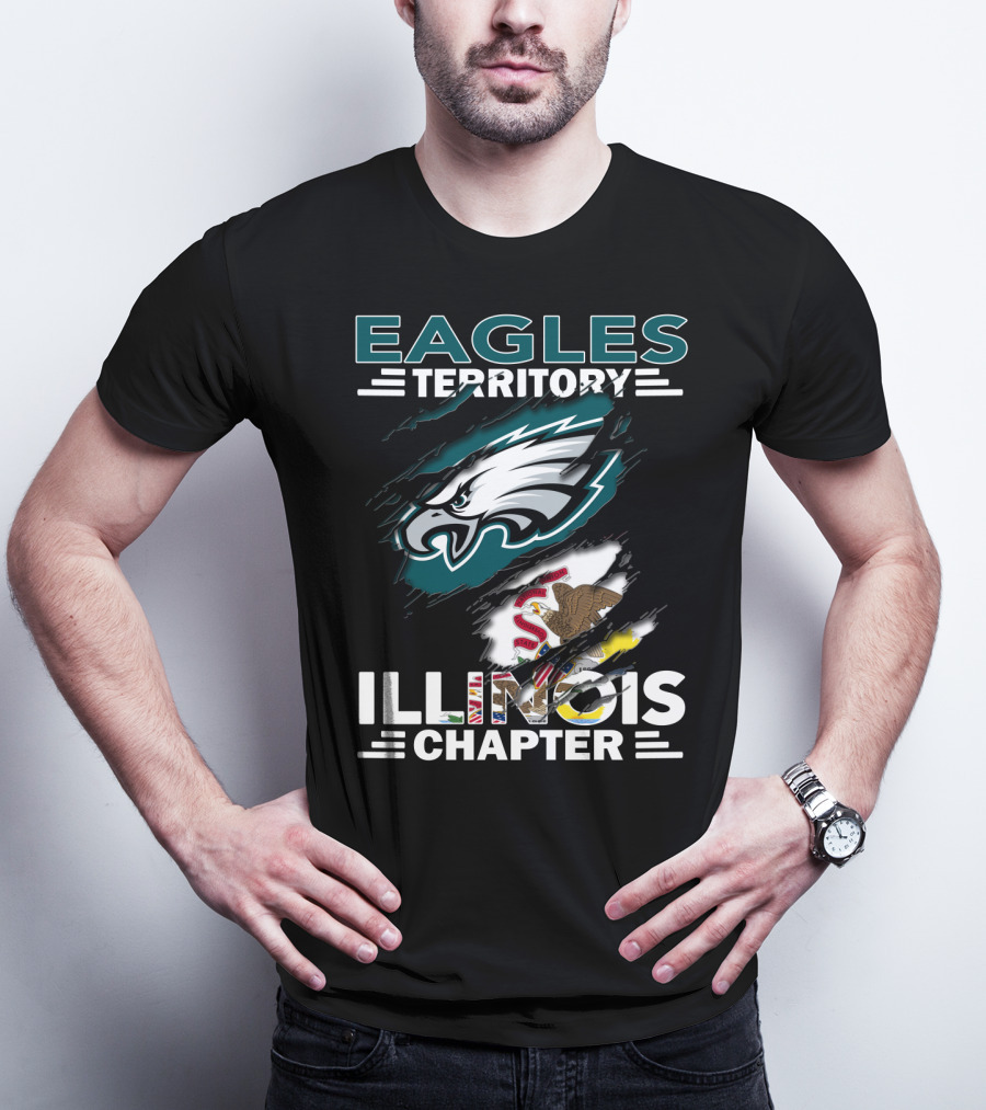 Eagles Territory Illinois Chapter Nfl Football Fan Club Logo With State Flag And Team Mascot T-Shirt