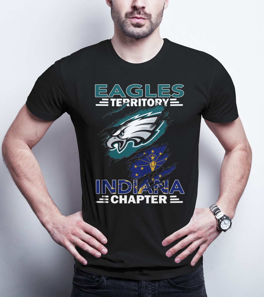 Eagles Territory Indiana Chapter With Indianapolis Flag And Football T-Shirt