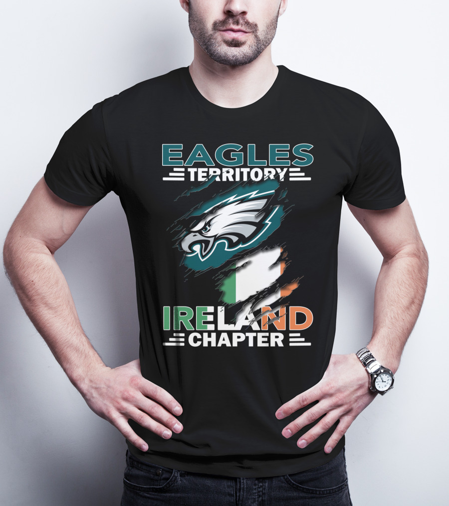 Eagles Territory Ireland Chapter With Eagle Logo And Irish Flag T-Shirt