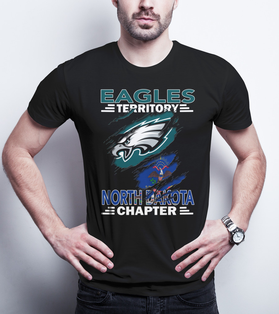 Eagles Territory North Dakota Chapter Fan Logo With State Flag Element T-Shirt