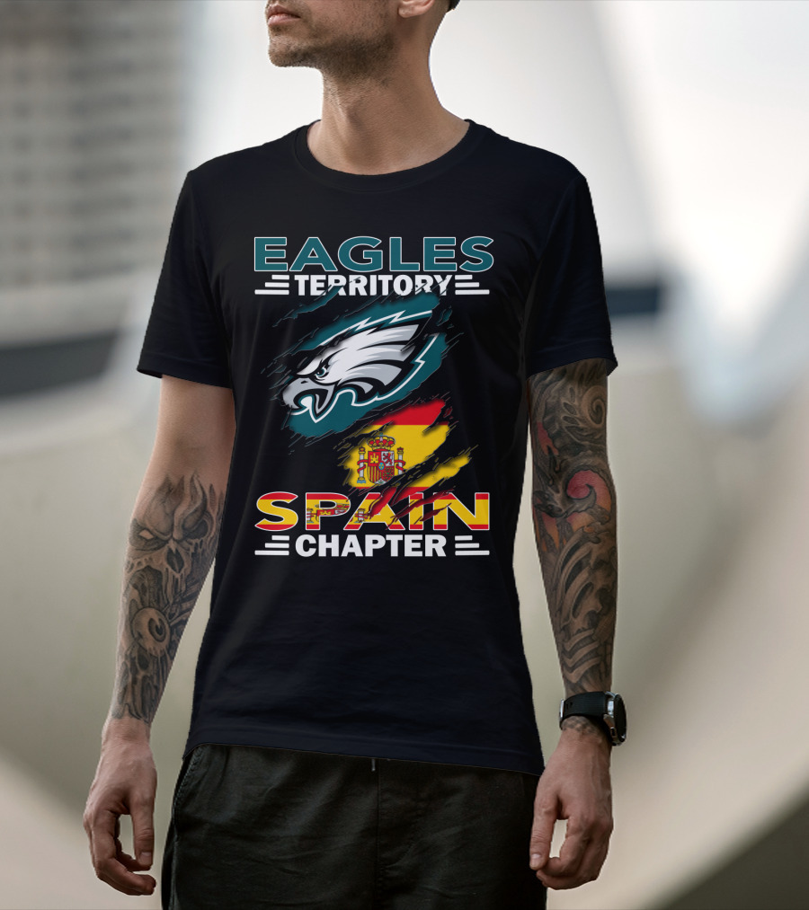 Eagles Territory Spain Chapter Fan Pride With Spanish Flag And Eagle T-Shirt